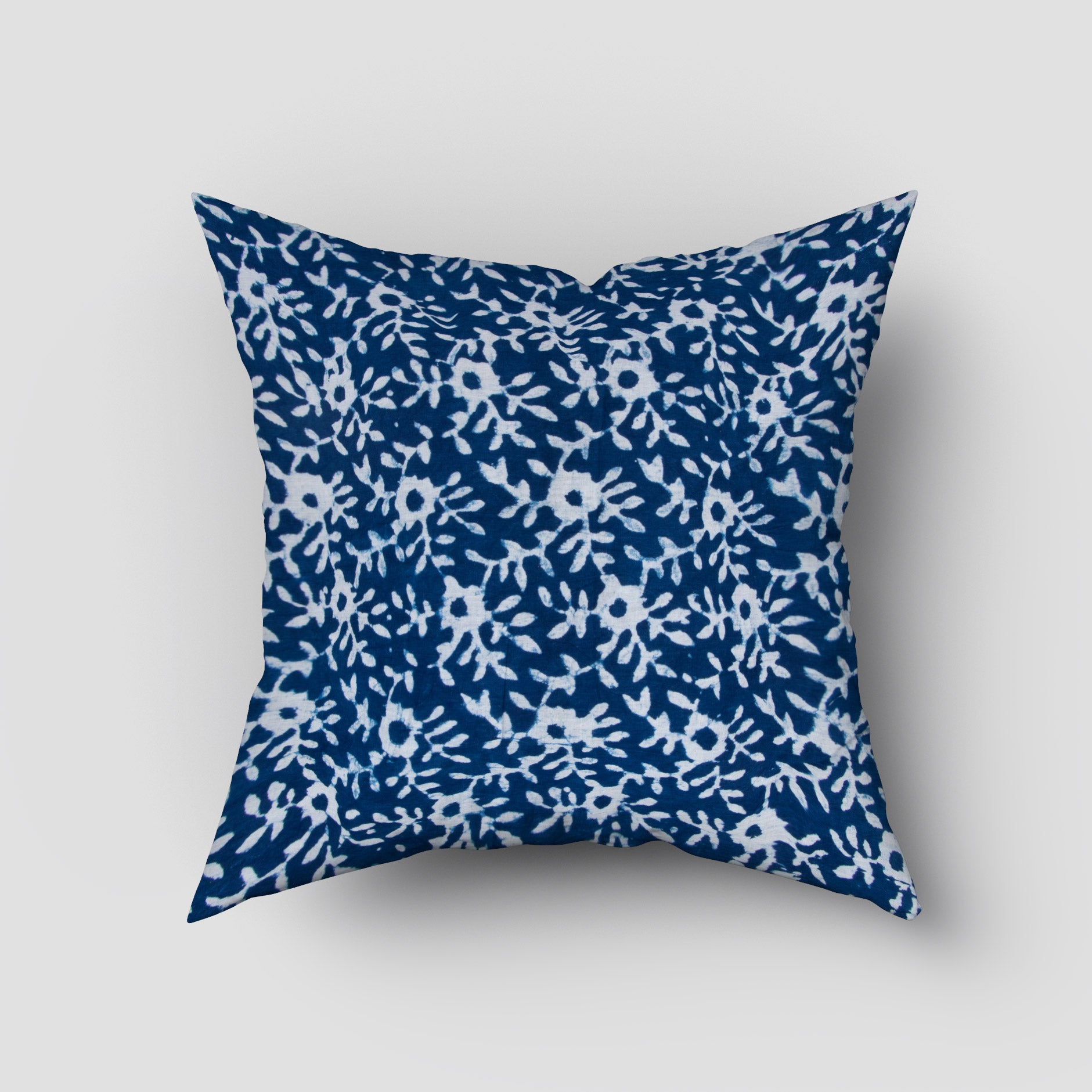 Buy Indigo Blue Floral Printed Pure Cotton Cushion Covers Online