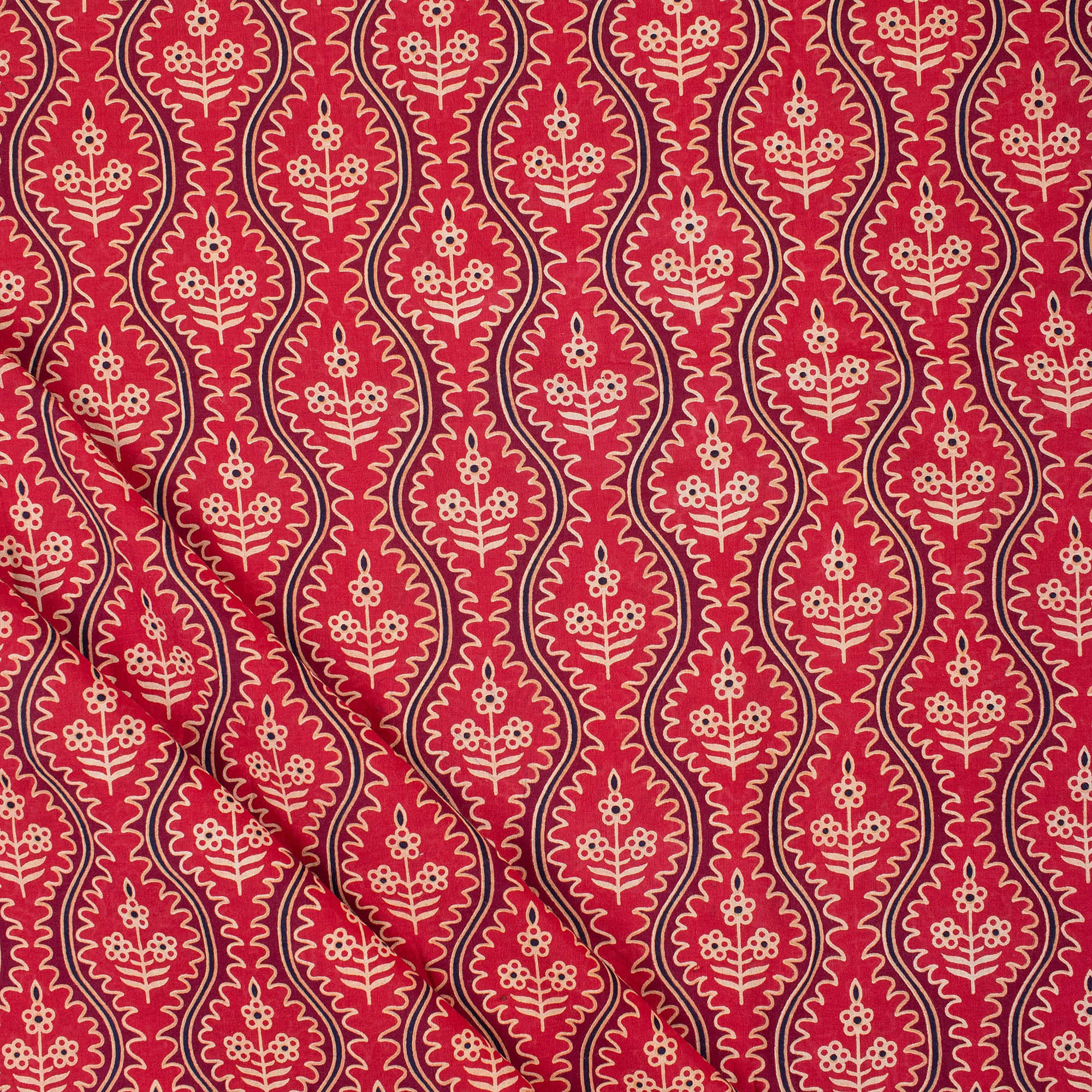 Buy Hand Block Floral Printed Pure Cotton Ajrak Fabric Online – Dmaasa