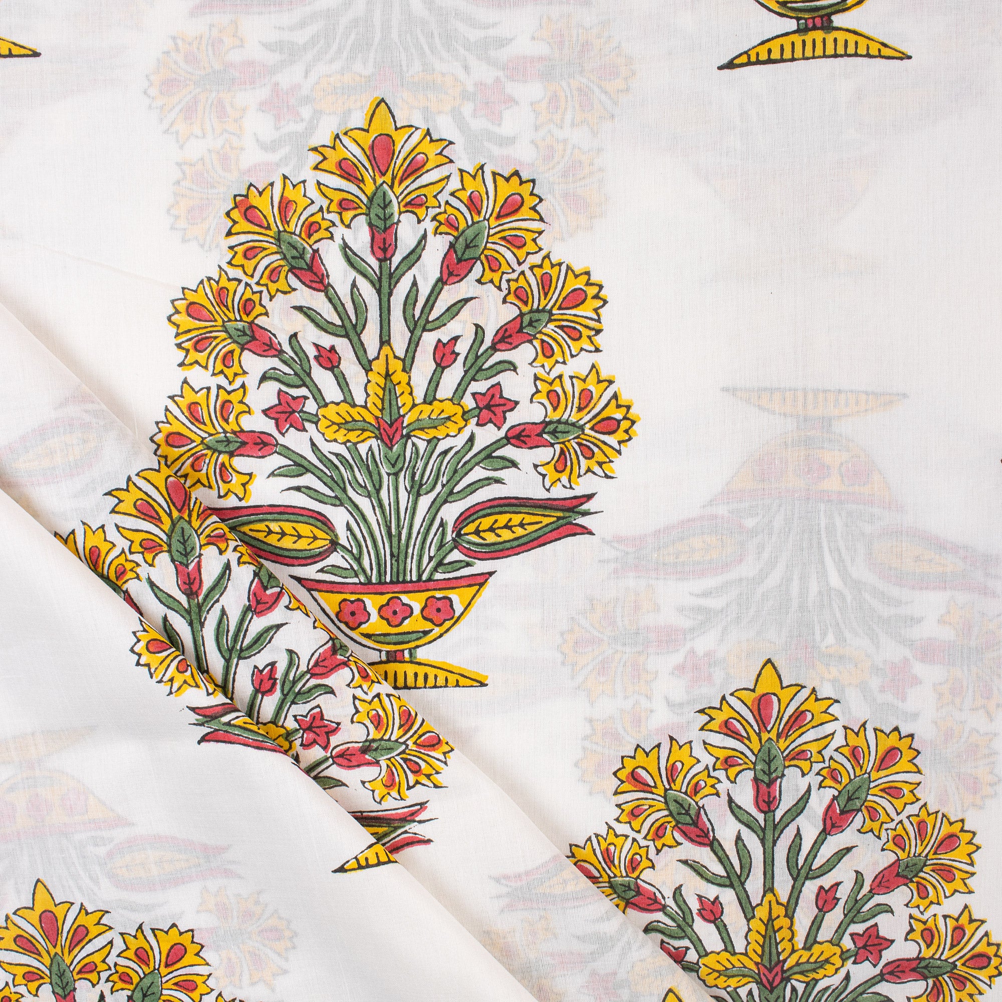 Floral Natural Dye Block Printed Cotton Jaipuri Fabric | Dmaasa