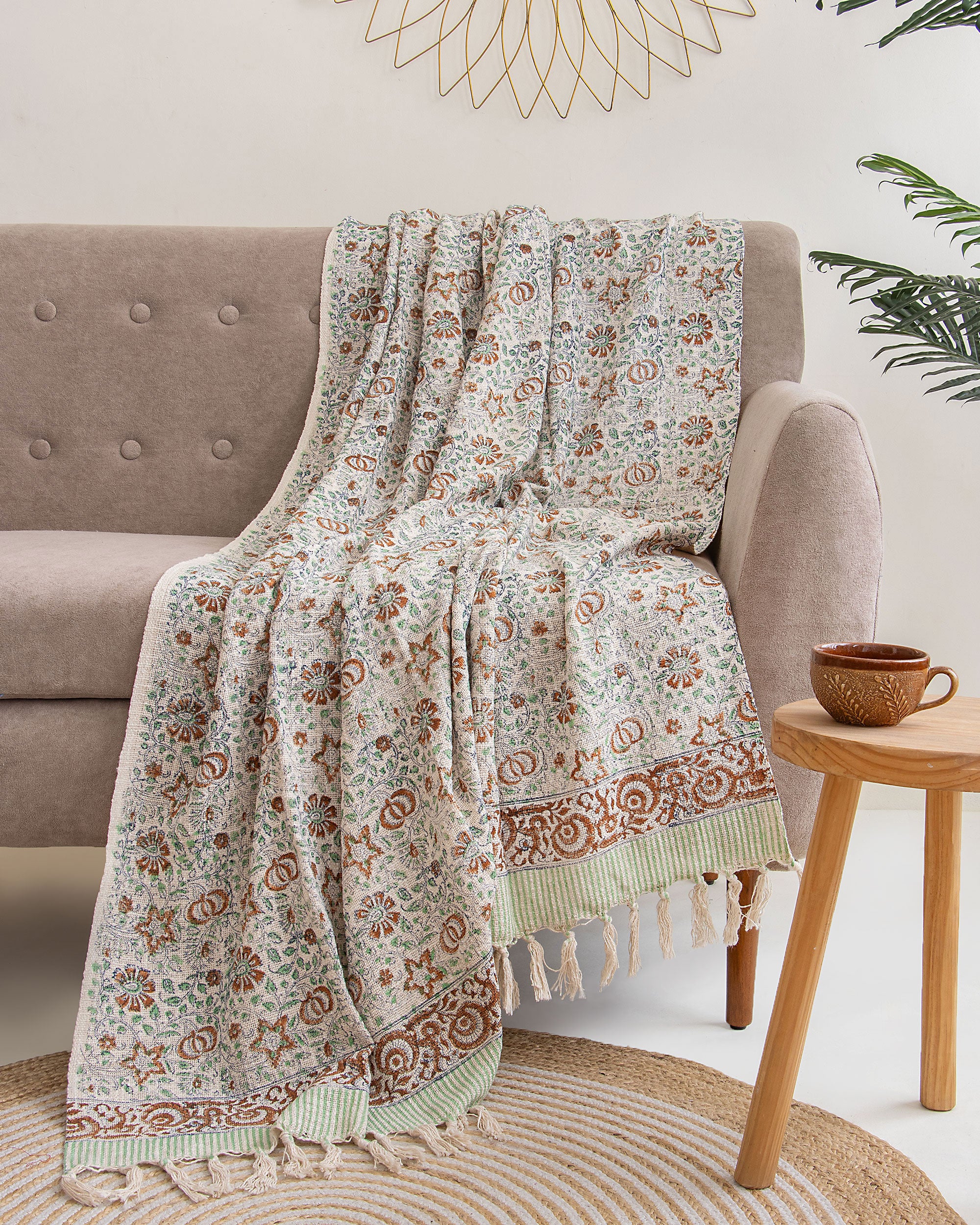 Multicolor Hand Block Floral Print Cotton Couch Throws Online – Dmaasa
