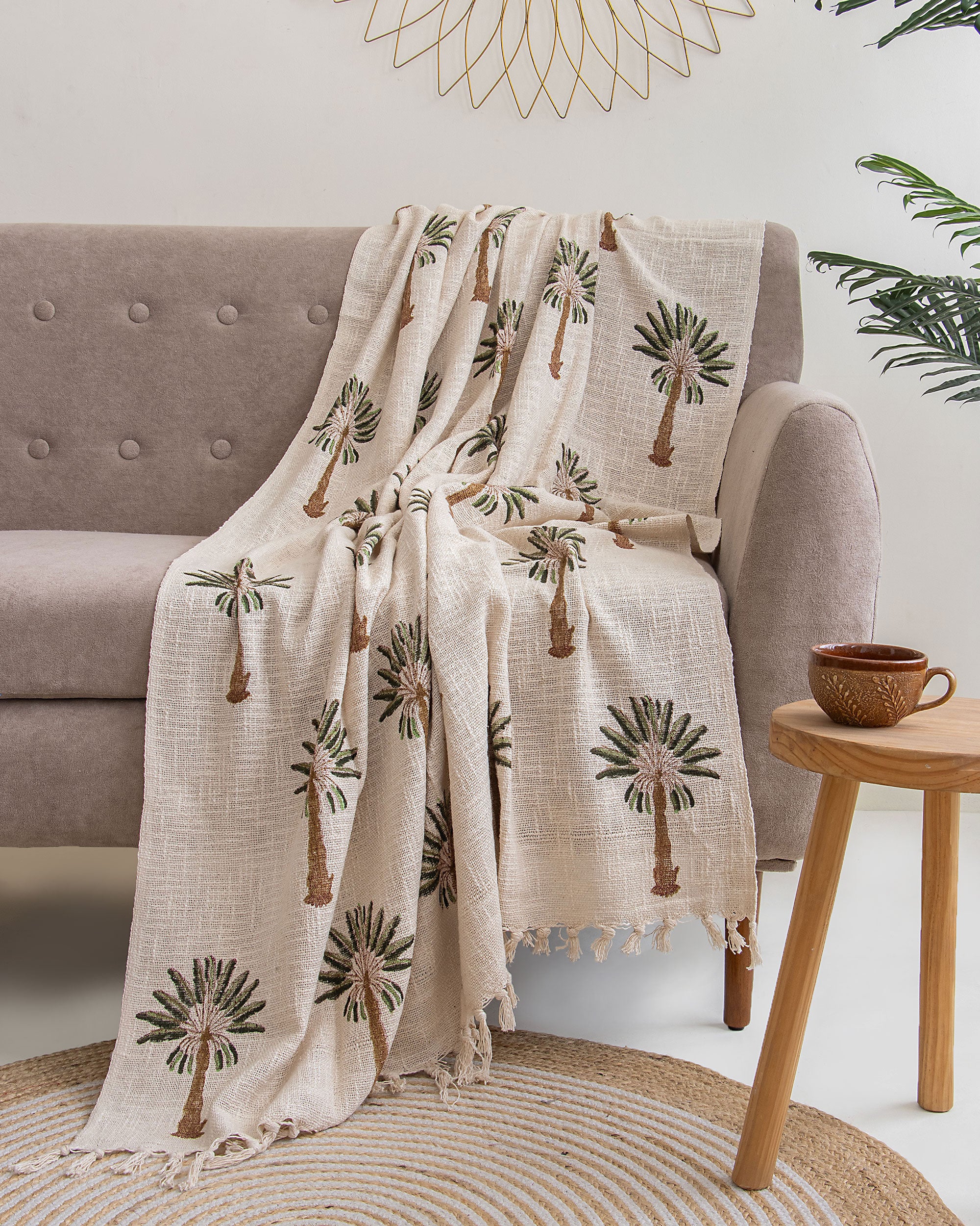 Palm Tree Block Print Throw Blankets for Home Decor DMAASA – Dmaasa