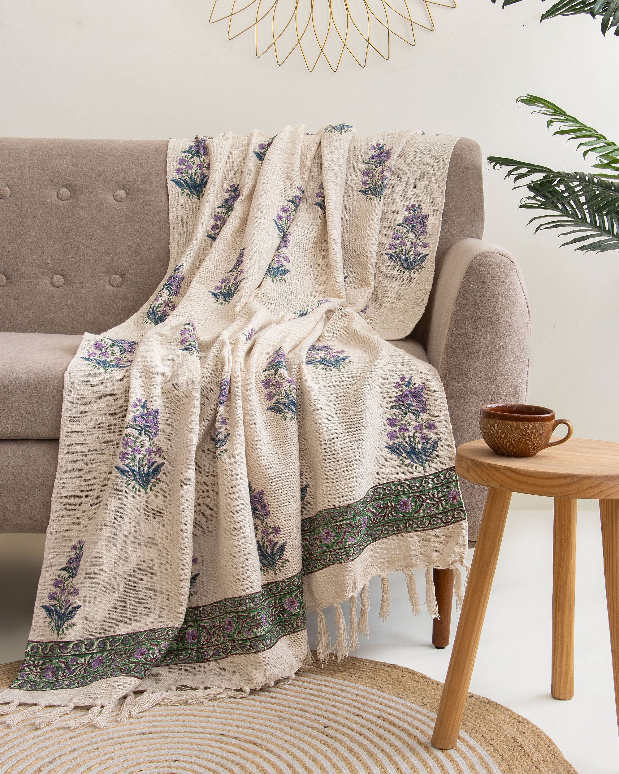 Purple Cotton Stylish Floral Print Throw For Home Decor Items Online ...