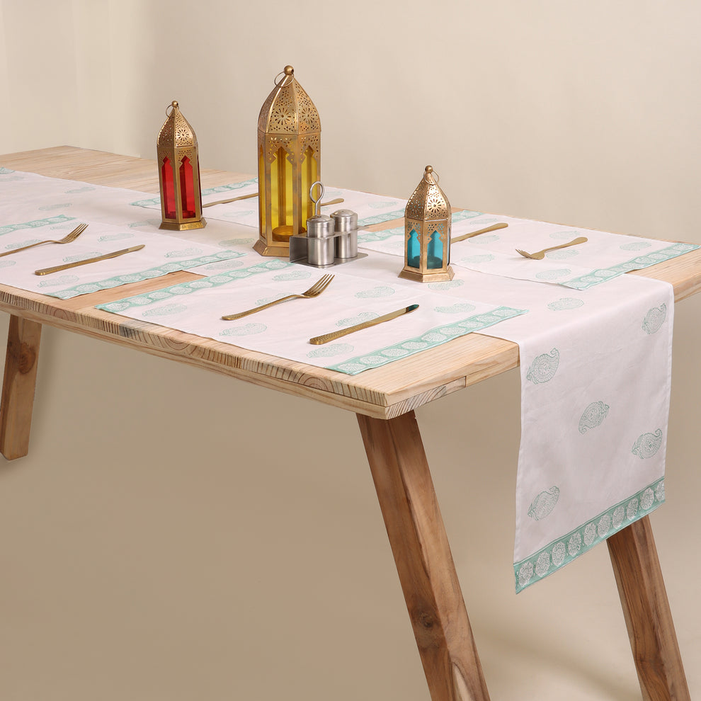 Buy Block Floral Printed Cotton Modern Table Runner Online