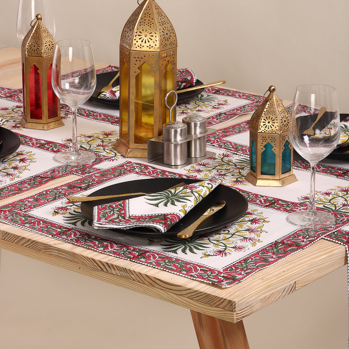 Buy Hand Block Floral Printed Cotton Center Table Runner Online