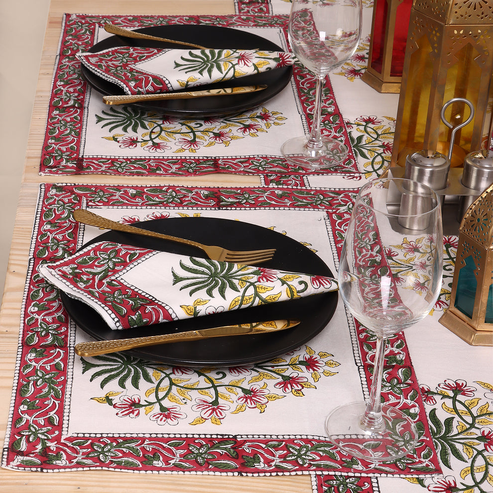 Buy Hand Block Floral Printed Cotton Center Table Runner Online