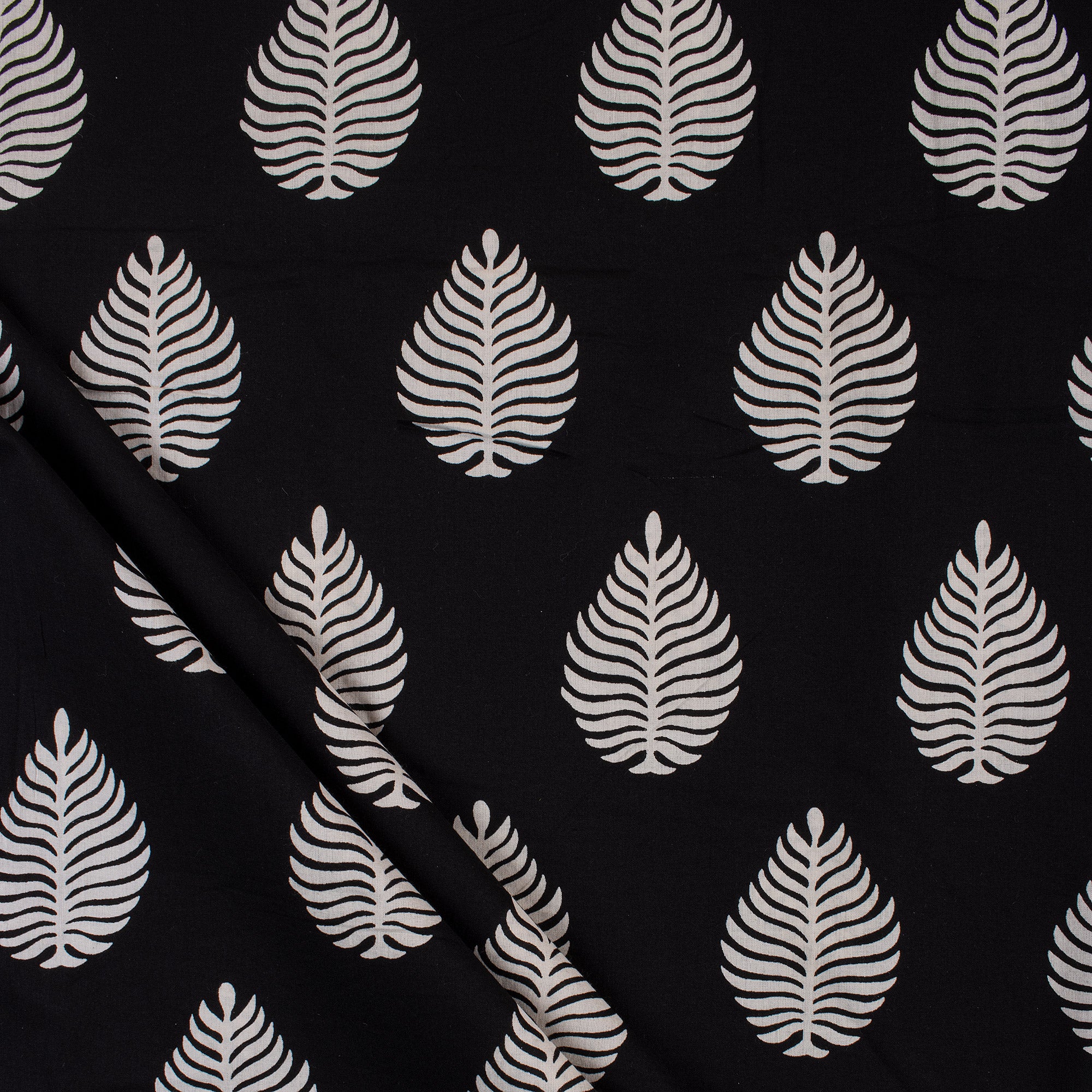 Buy White Leaf Pattern Cotton Hand Block Print Fabric Online – Dmaasa