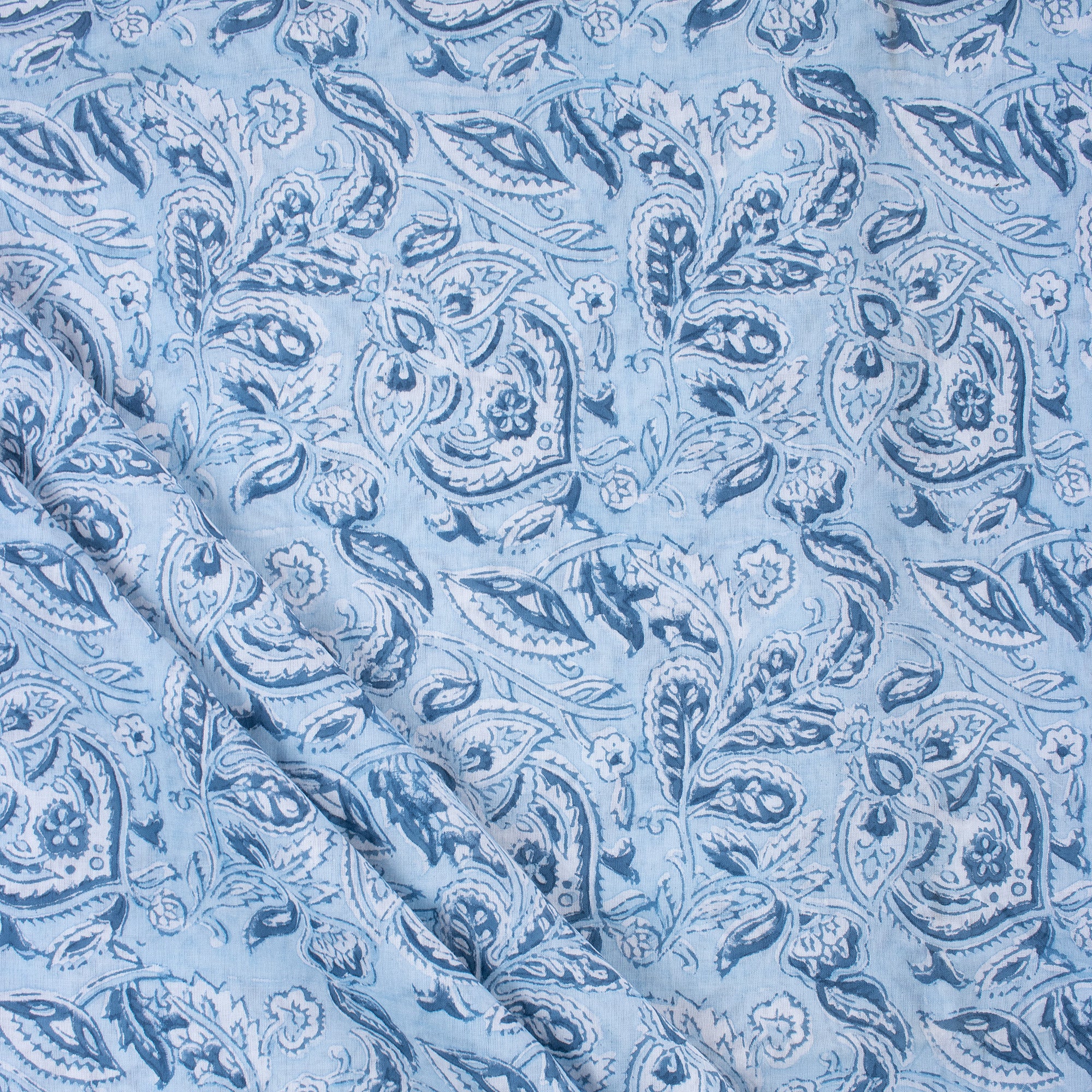Buy White and Blue Floral Hand Block Print Fabric Online – Dmaasa