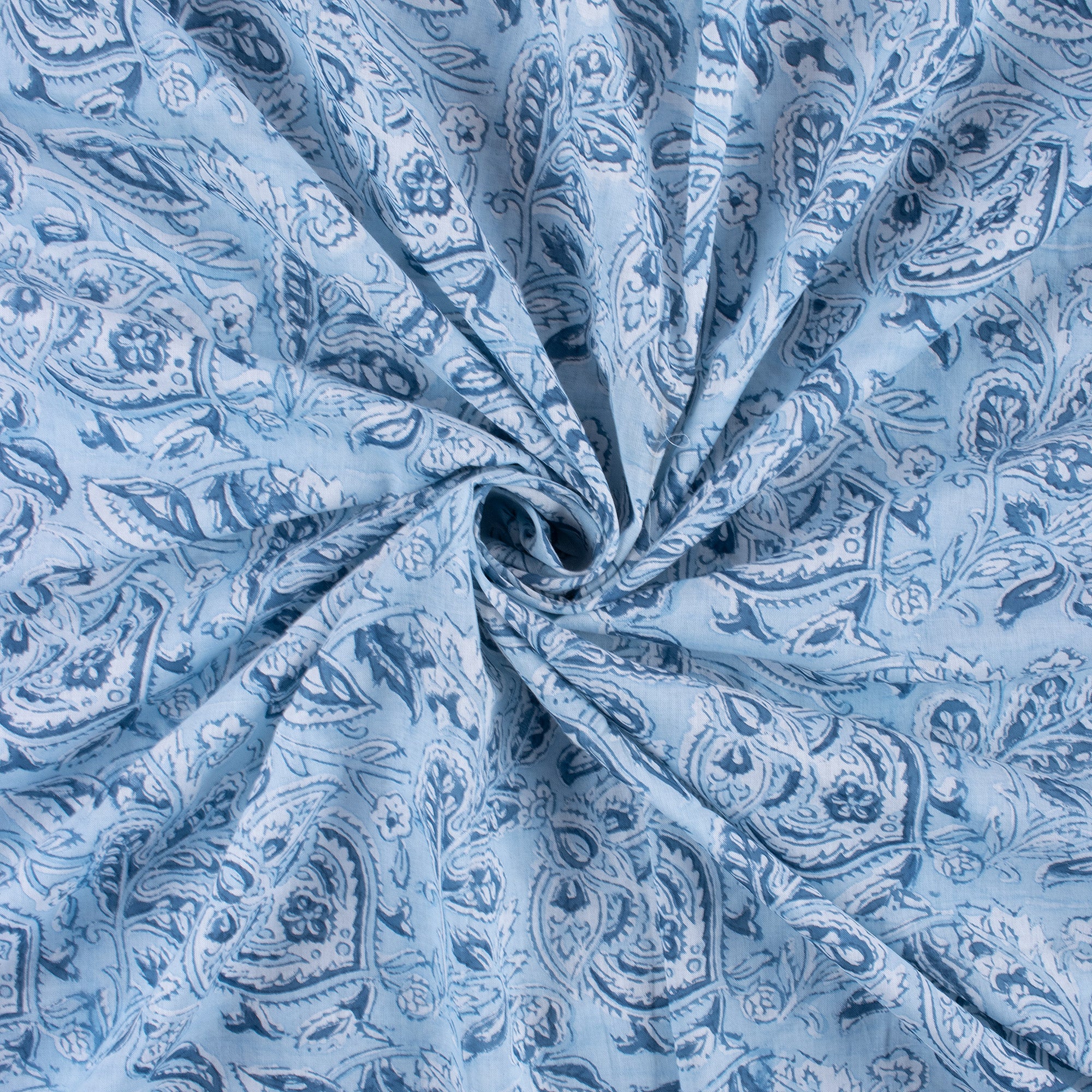Buy White and Blue Floral Hand Block Print Fabric Online – Dmaasa